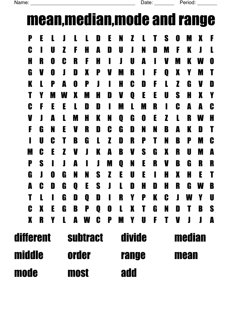 Mean median mode And Range Word Search WordMint