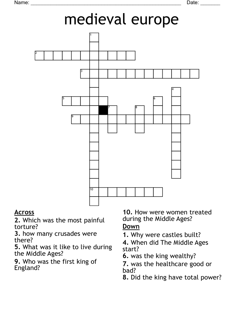 medieval europe Crossword - WordMint