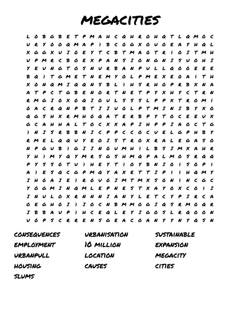 megacities Word Search - WordMint