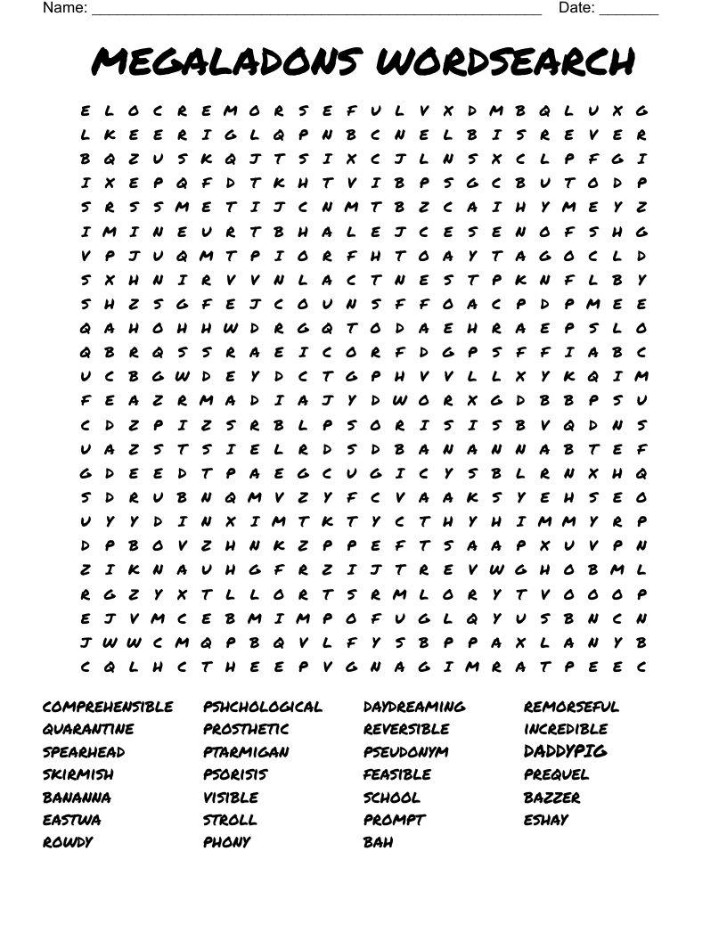 megaladons wordsearch - WordMint