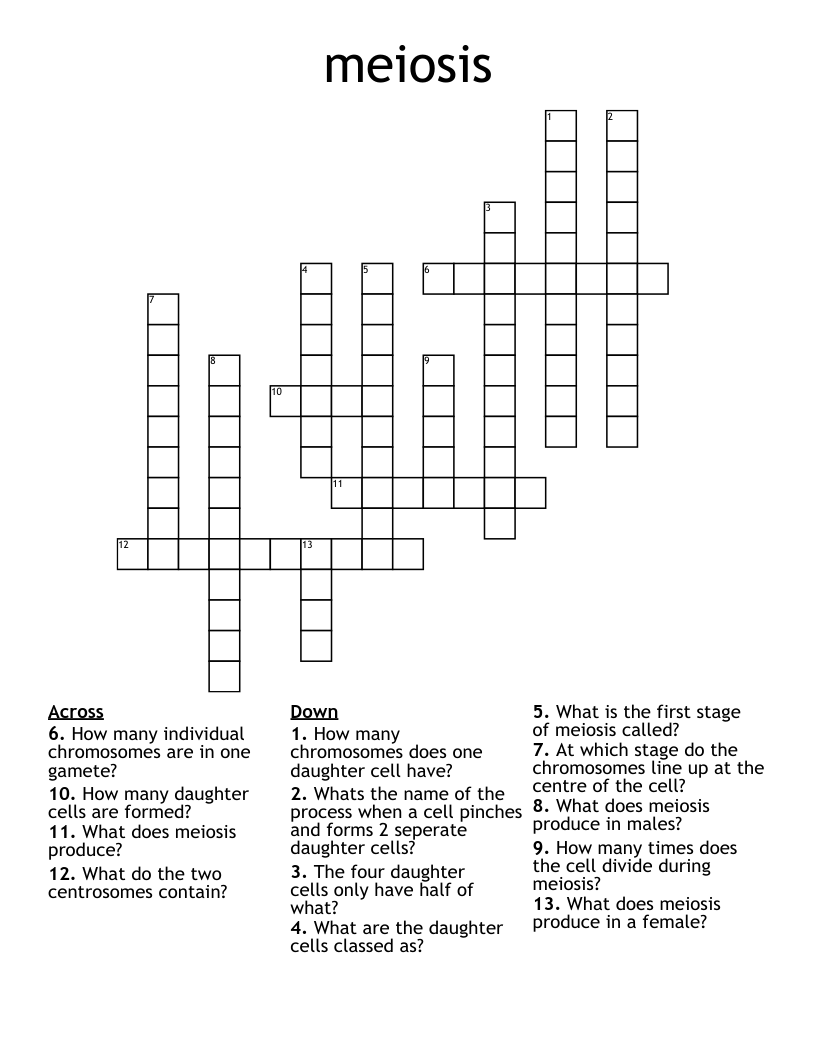 meiosis Crossword - WordMint
