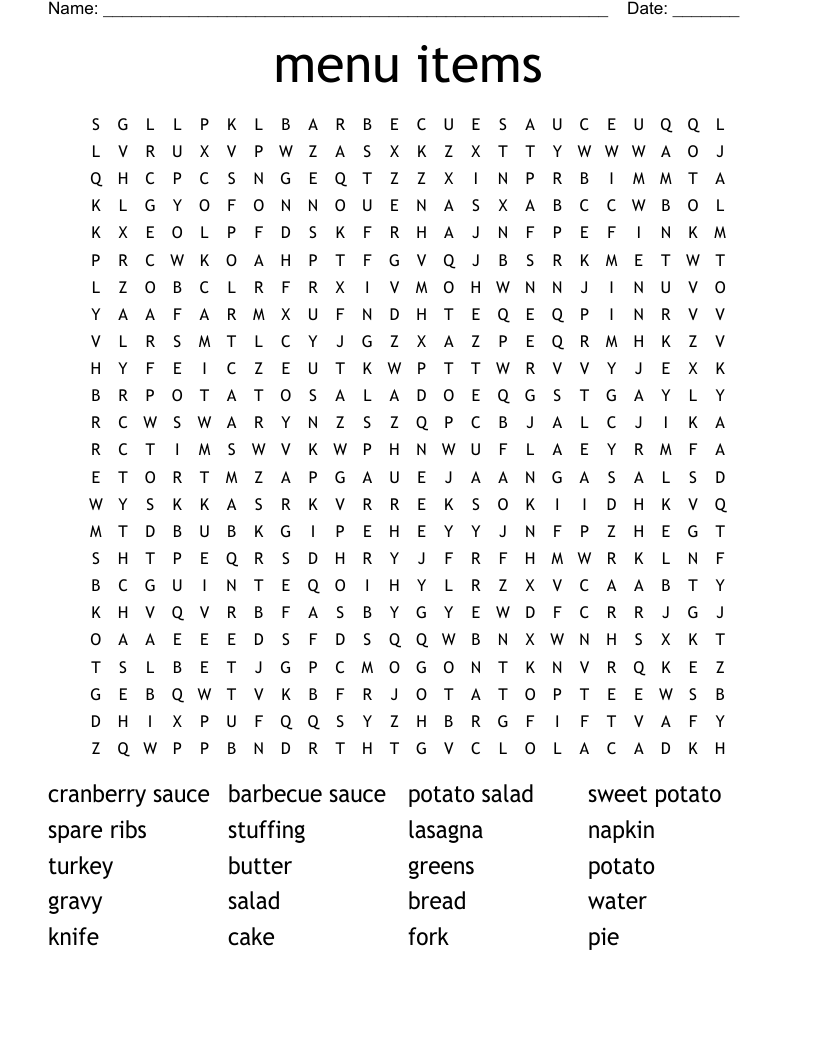 menu items Word Search - WordMint