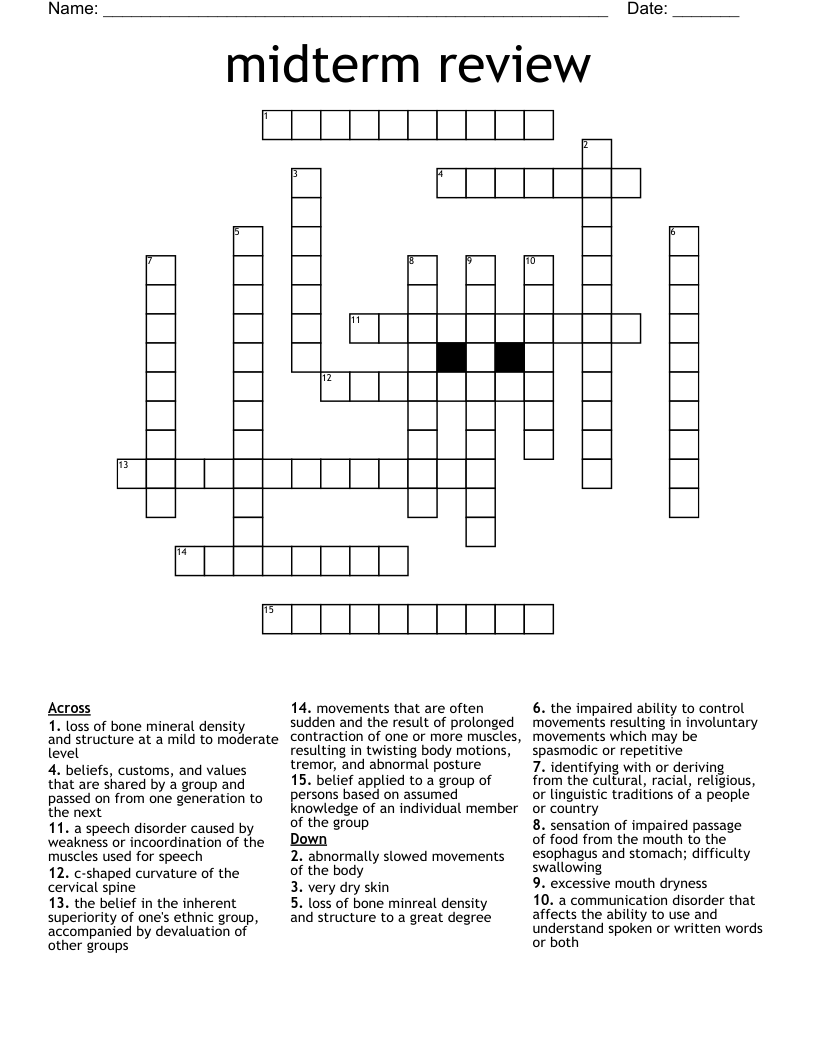 midterm review Crossword - WordMint