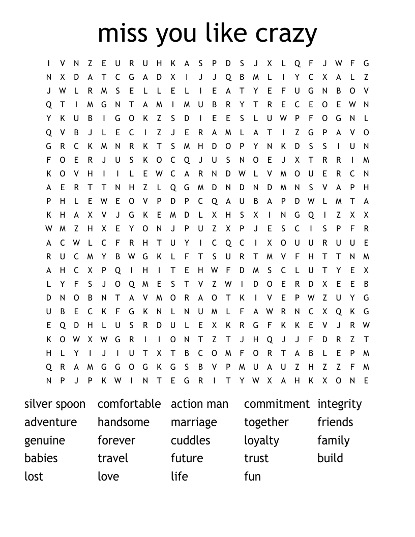 miss you like crazy Word Search - WordMint