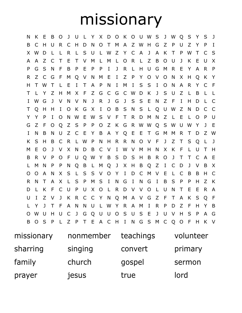 missionary Word Search - WordMint