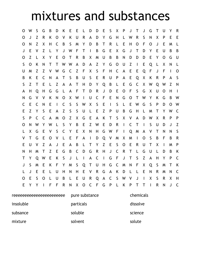 mixtures and substances Word Search - WordMint