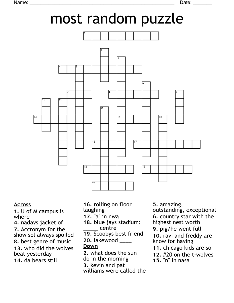 most random puzzle Crossword - WordMint