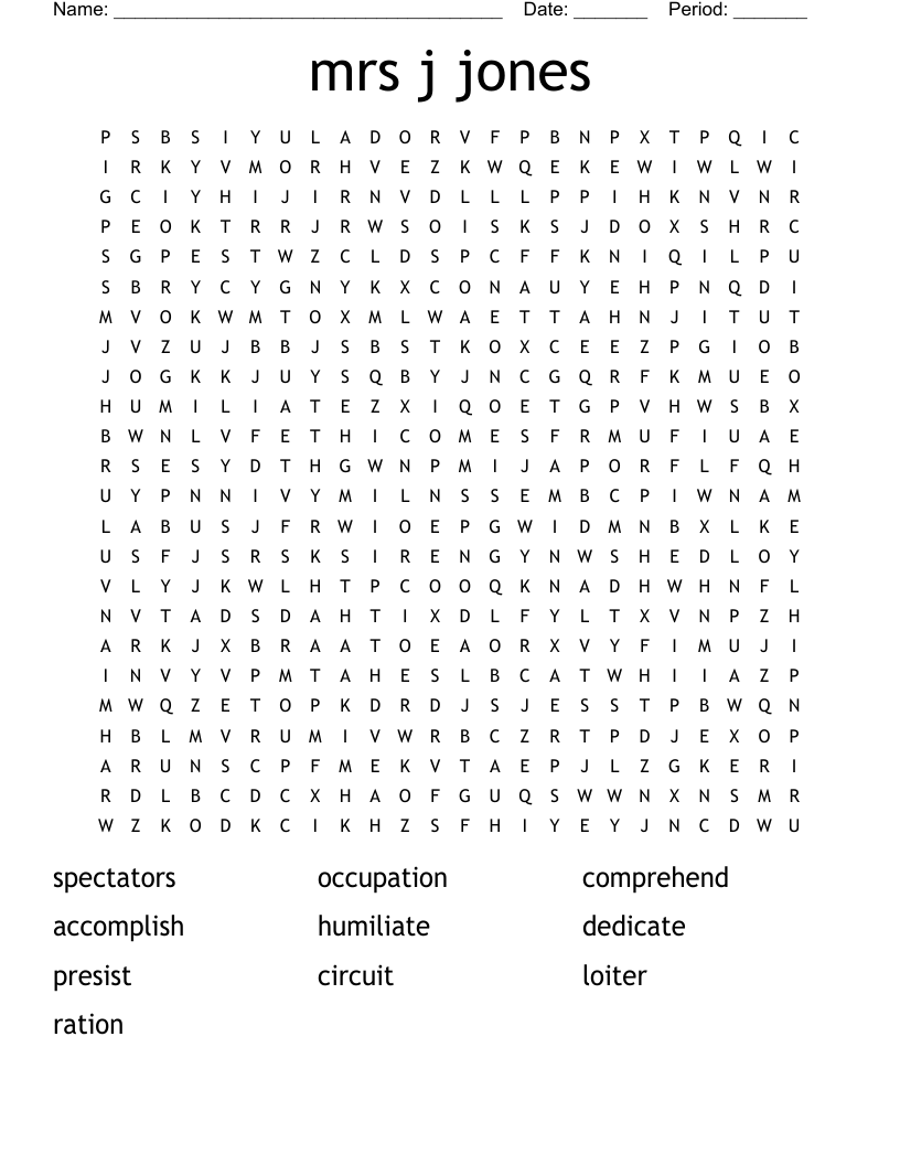 mrs j jones Word Search - WordMint
