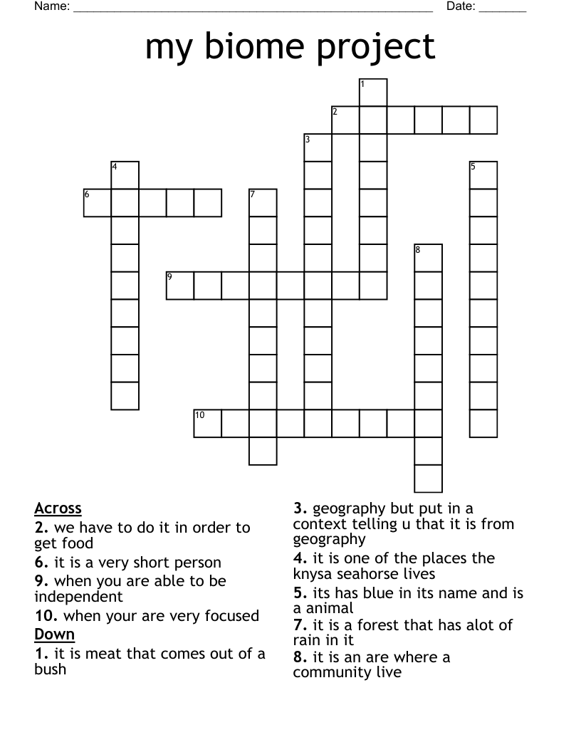 my biome project Crossword - WordMint