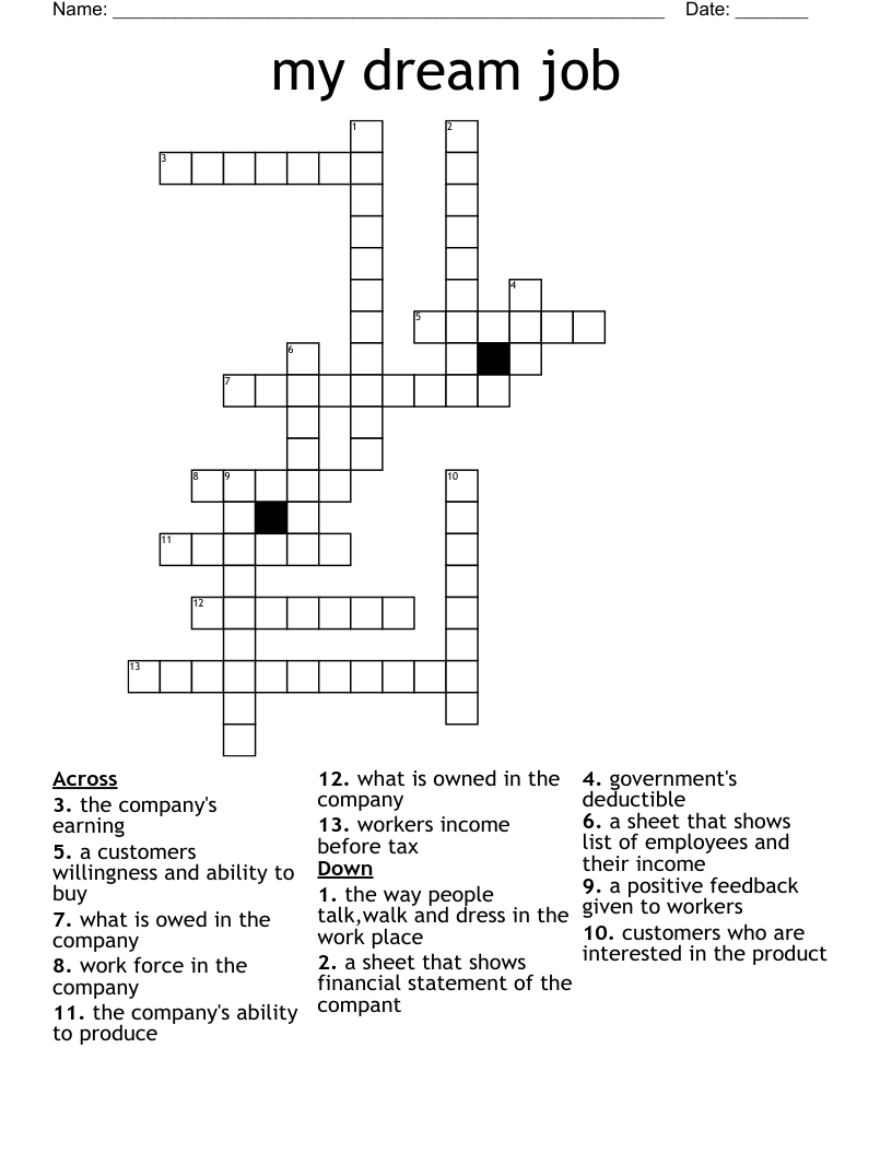 my dream job Crossword - WordMint
