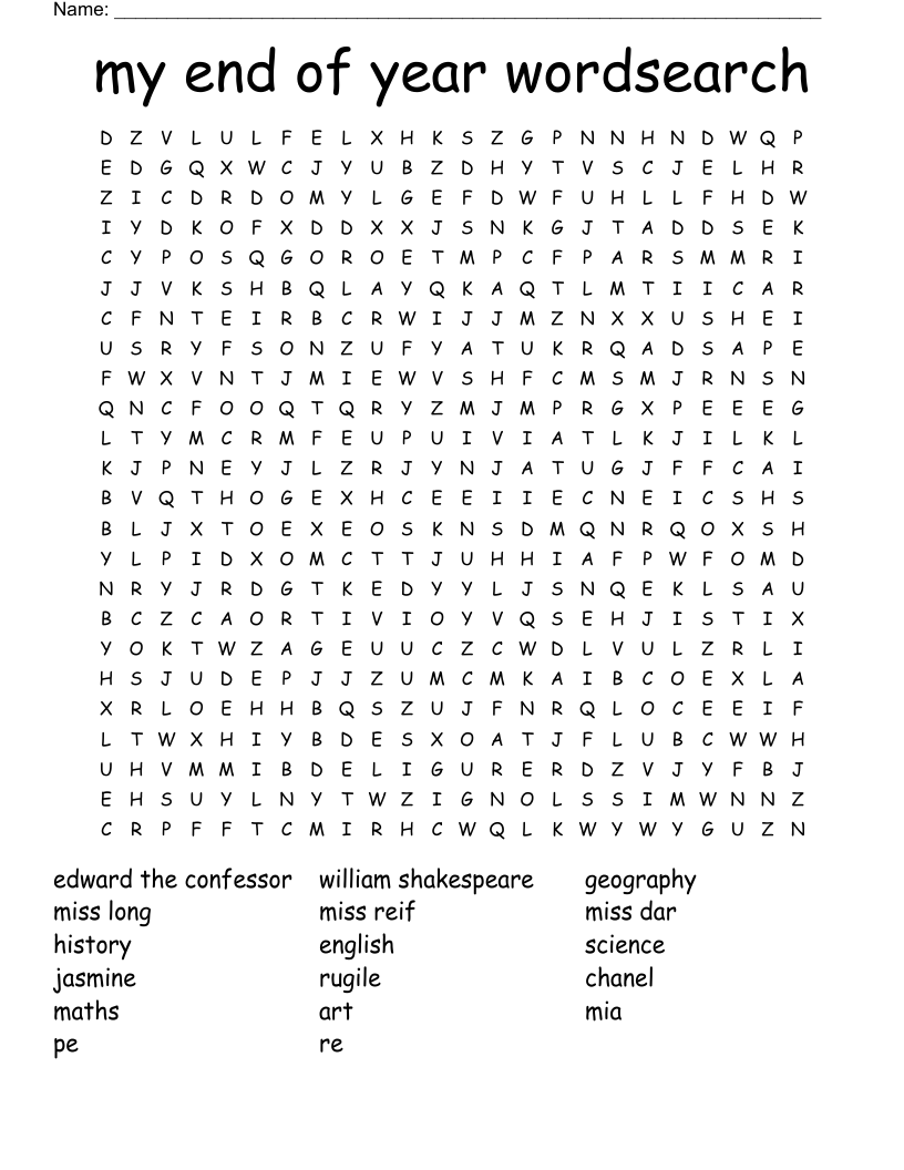 My End Of Year Wordsearch WordMint