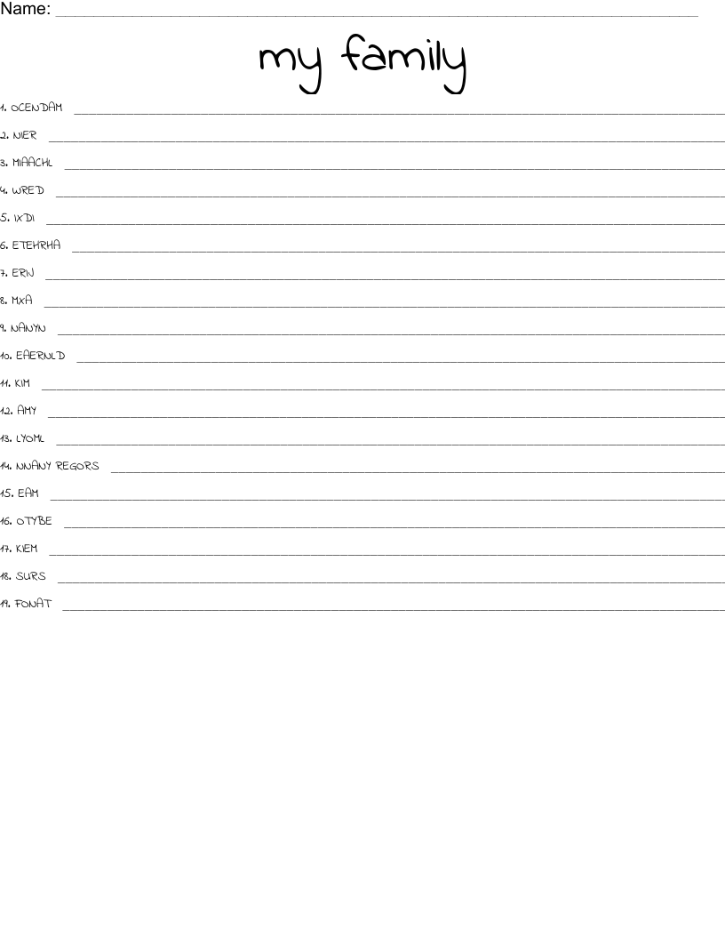 my family Word Scramble - WordMint