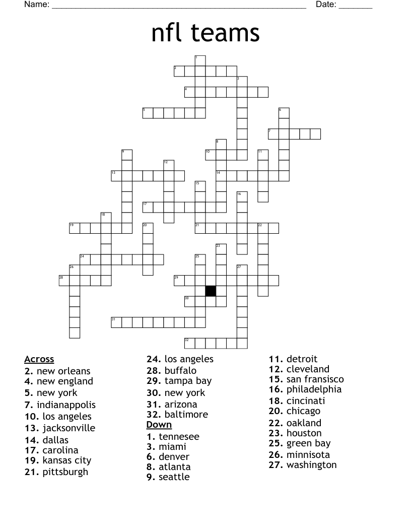 NFL Football Teams Word Search WordMint