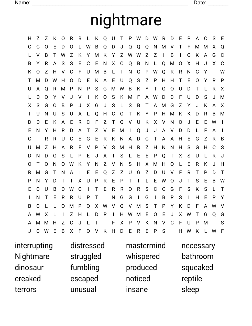 nightmare Word Search - WordMint