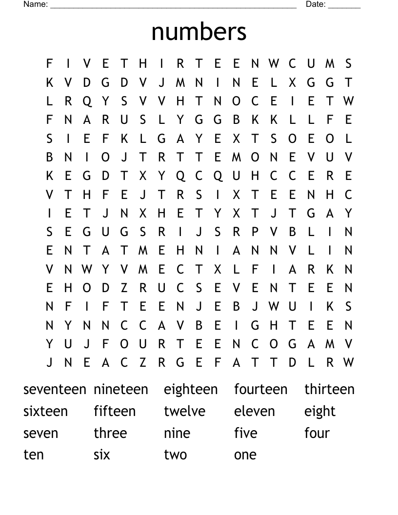 numbers Word Search - WordMint