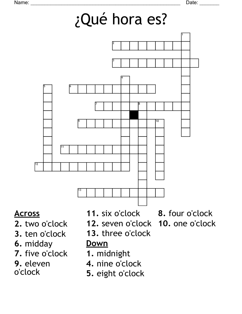 ¿Qué hora es? Crossword - WordMint