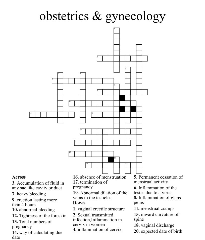 GYN Exam Terms Crossword - WordMint