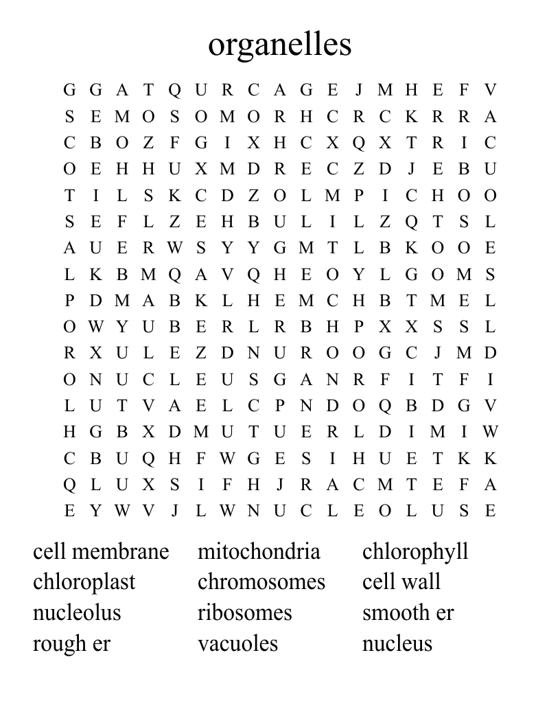 organelles Word Search - WordMint
