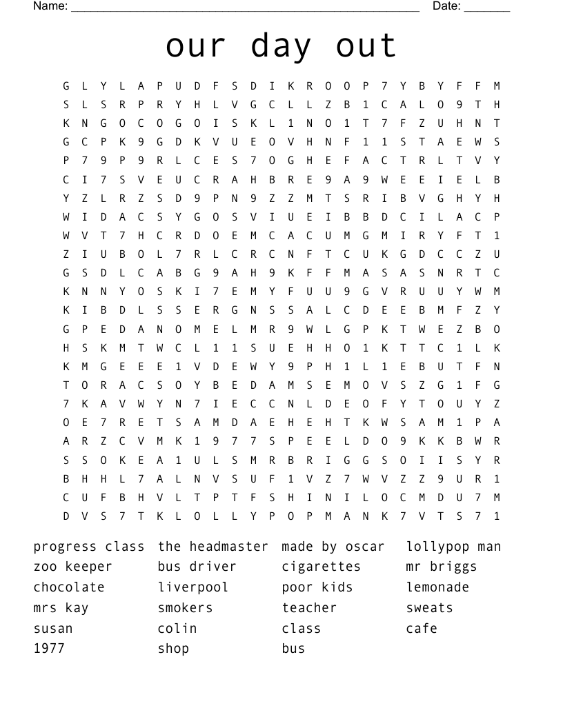 Our Day Out Word Search WordMint