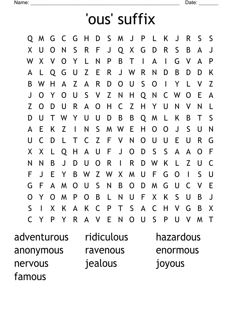 Adjectives Ending In Ous Word Search WordMint
