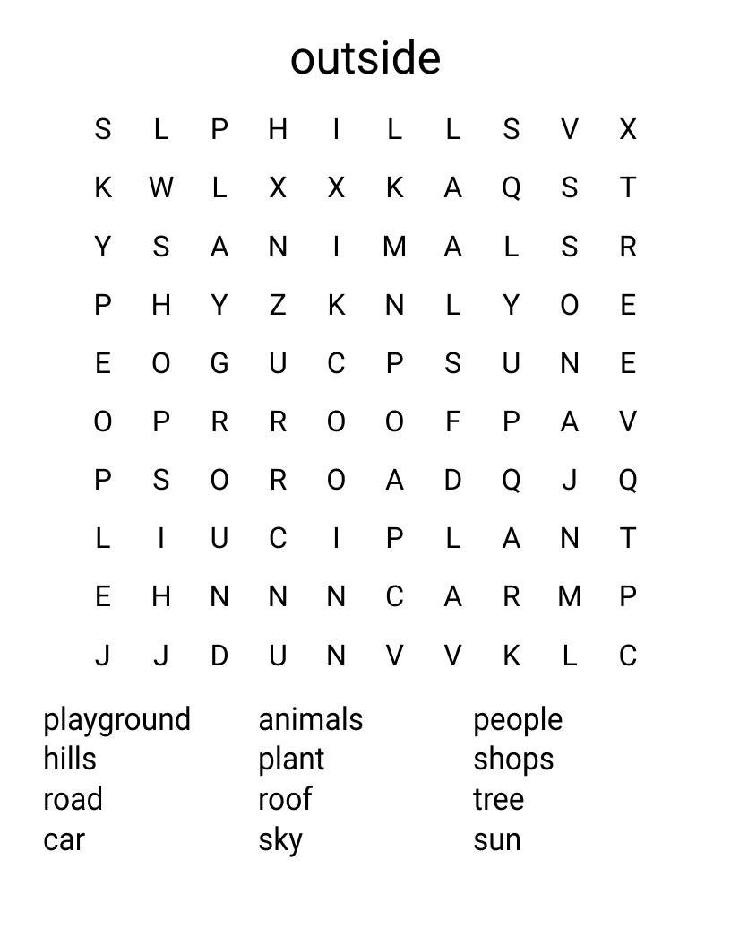 outside Word Search - WordMint