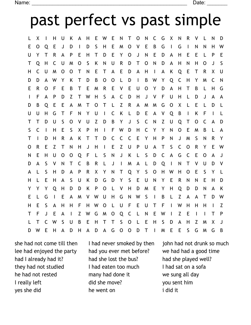 past perfect vs past simple Word Search - WordMint