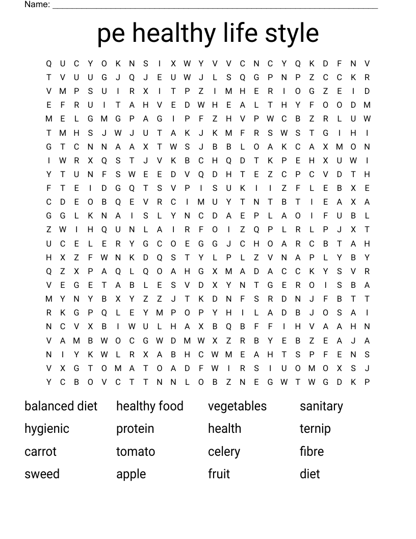 pe healthy life style Word Search - WordMint