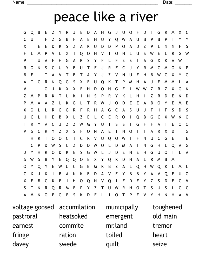 peace like a river Word Search - WordMint