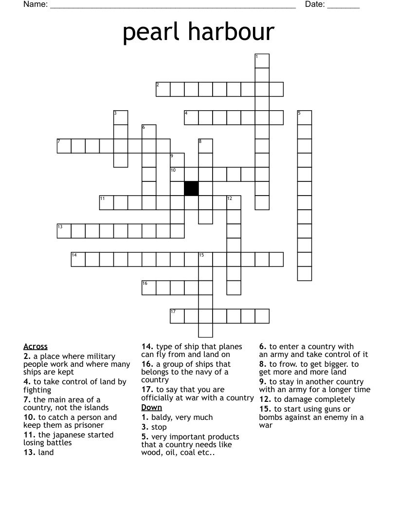 pearl harbour Crossword - WordMint