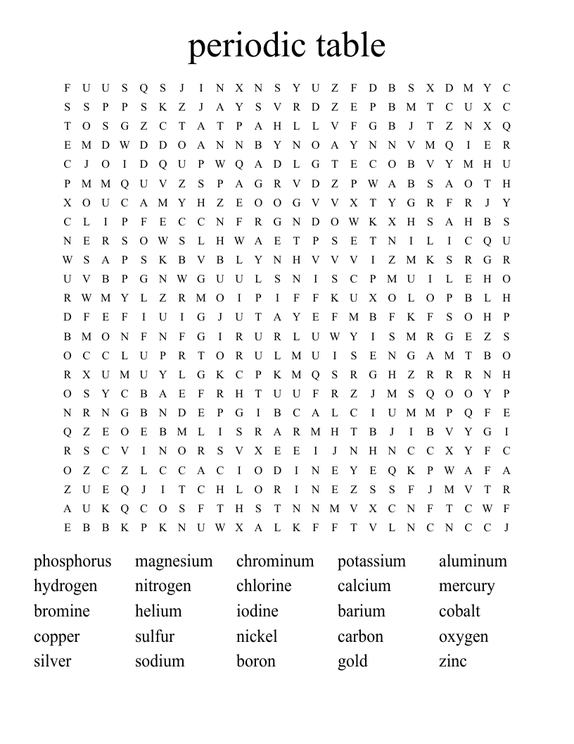 Periodic Table Word Search WordMint