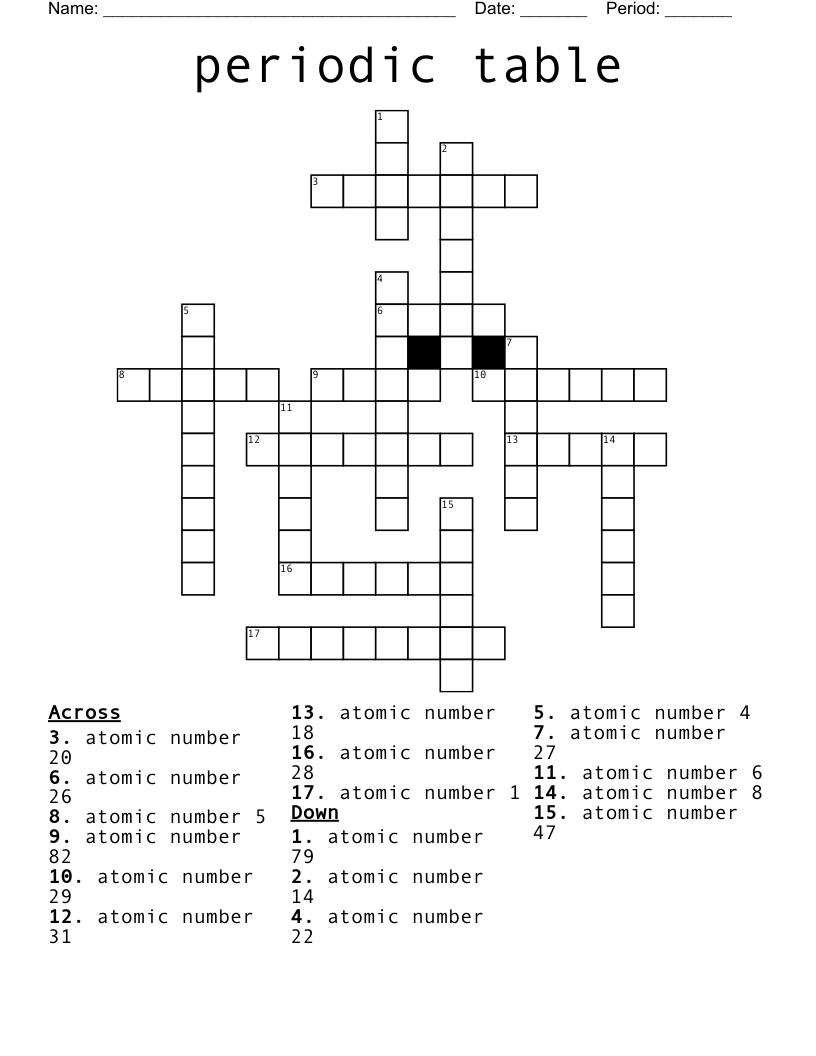 periodic table Crossword - WordMint