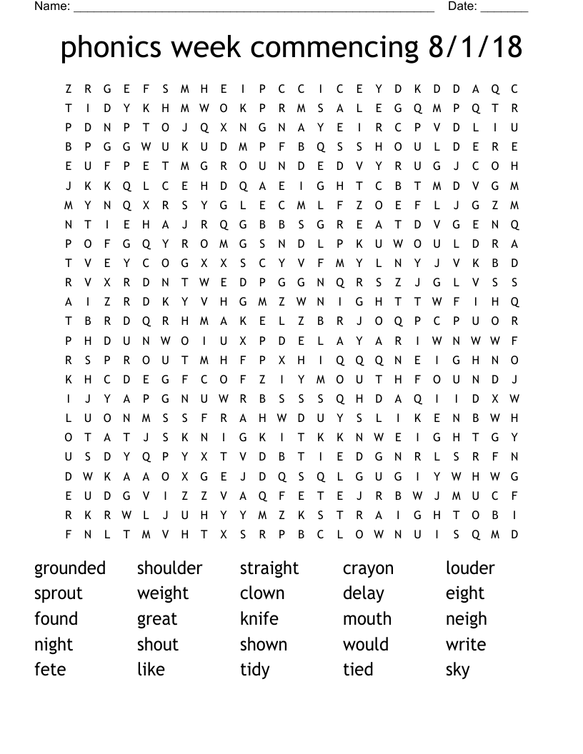 phonics week commencing 8/1/18 Word Search - WordMint