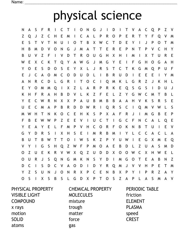 physical science Word Search - WordMint