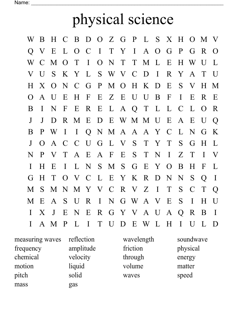 physical science Word Search - WordMint