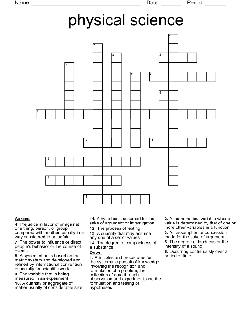 physical science Crossword - WordMint