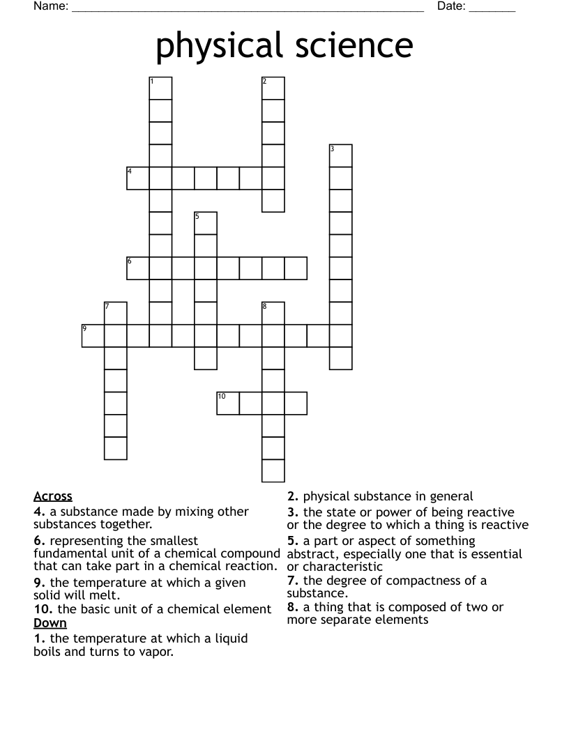 physical science Crossword - WordMint