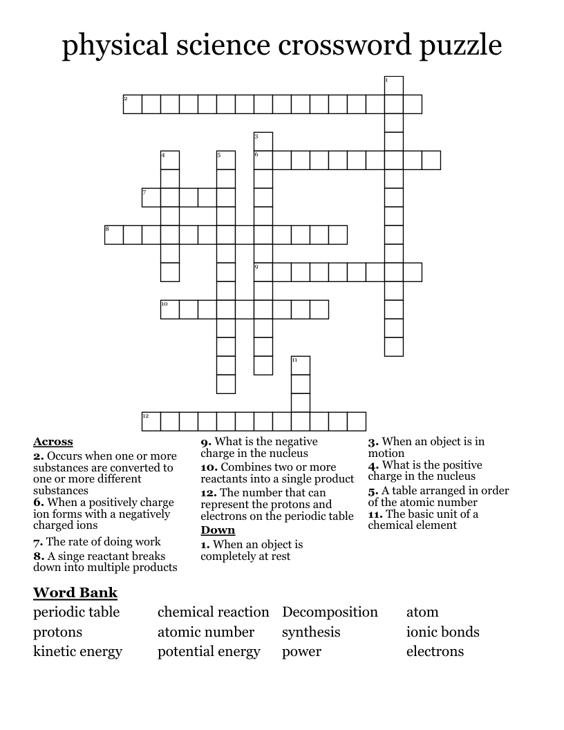 physical science crossword puzzle - WordMint