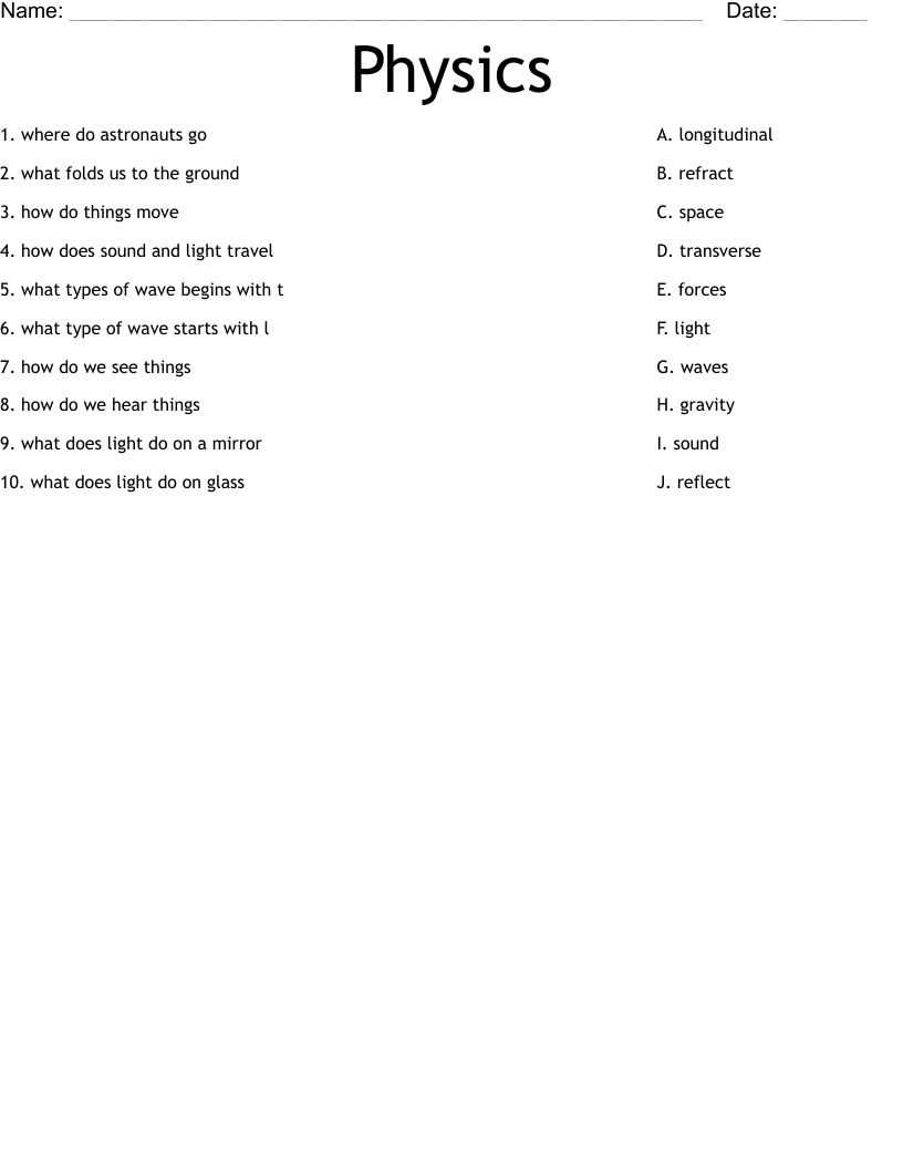 Physics Worksheet - WordMint