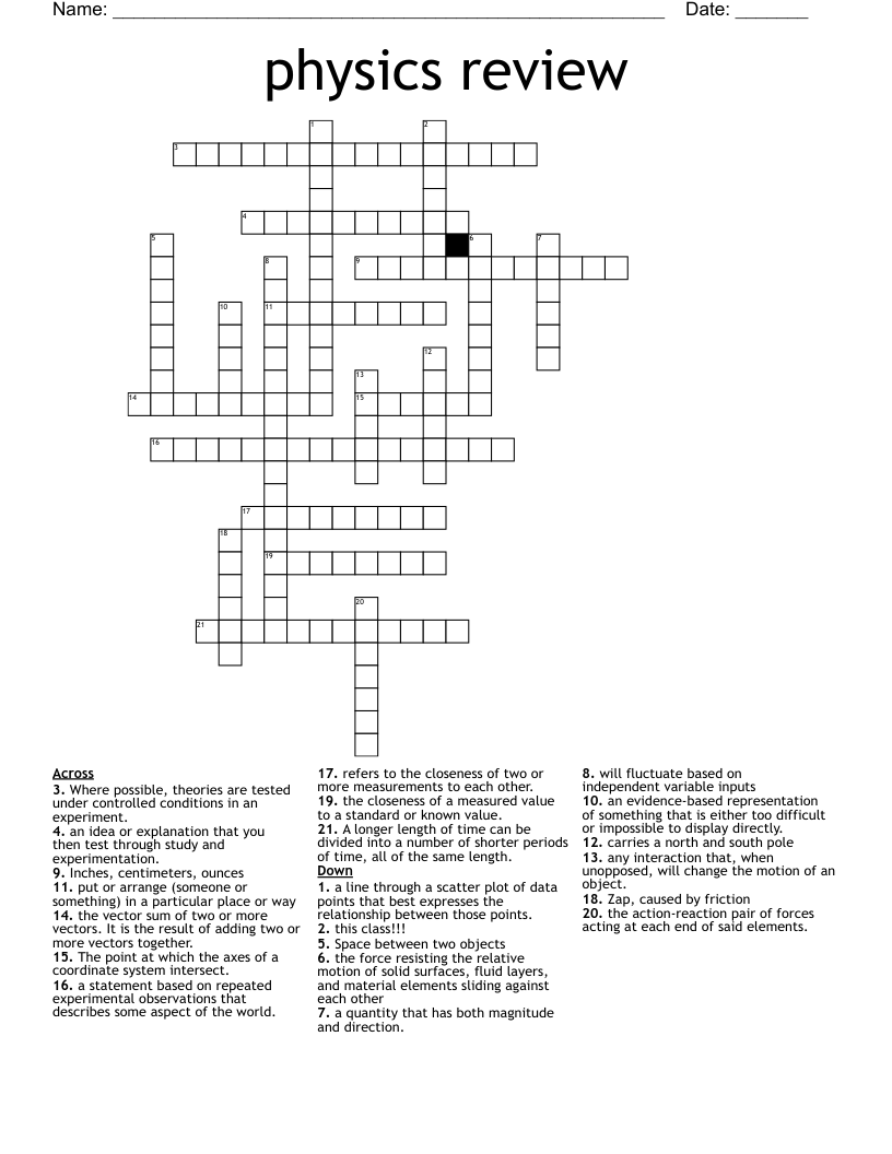 physics review Crossword - WordMint