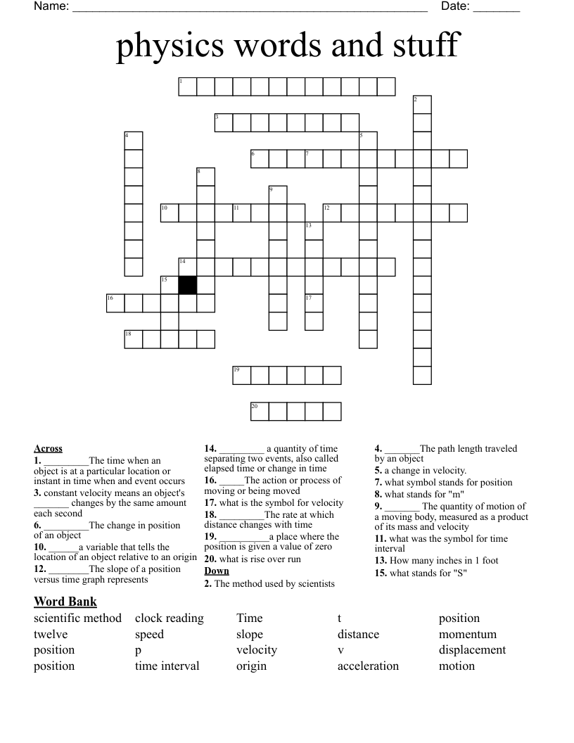 physics words and stuff Crossword - WordMint