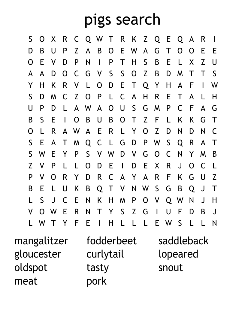 pigs search Word Search - WordMint
