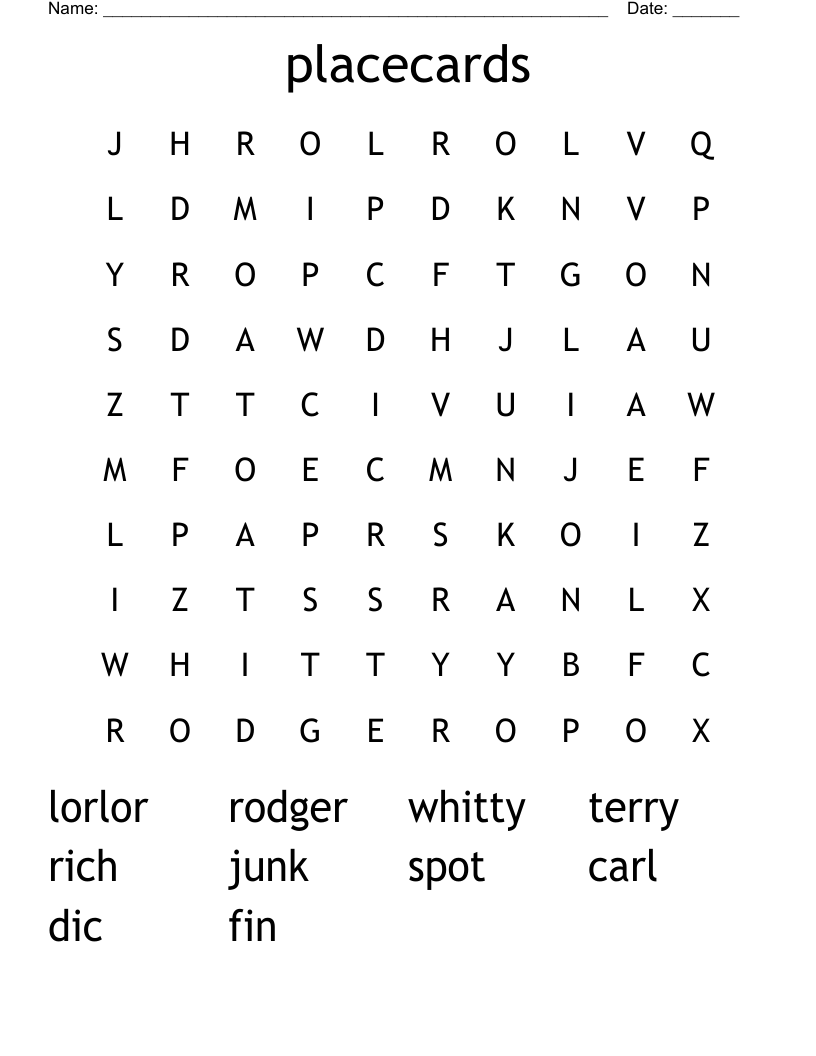 placecards Word Search - WordMint