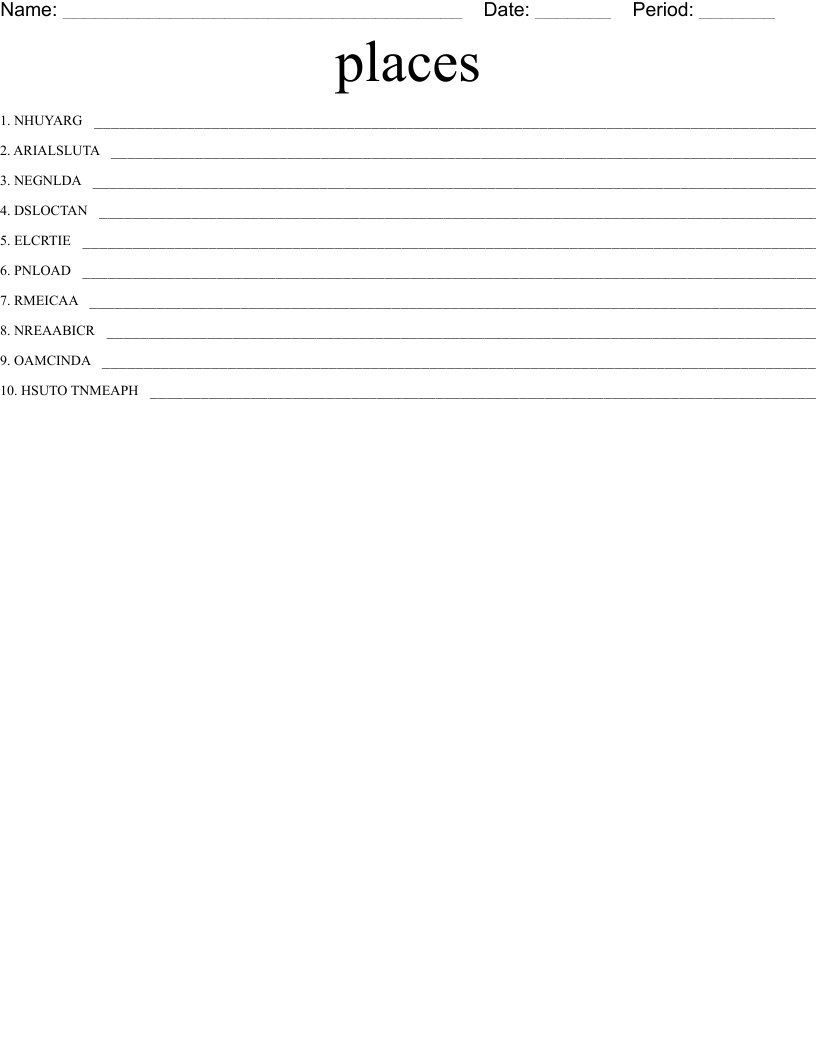 places Word Scramble - WordMint