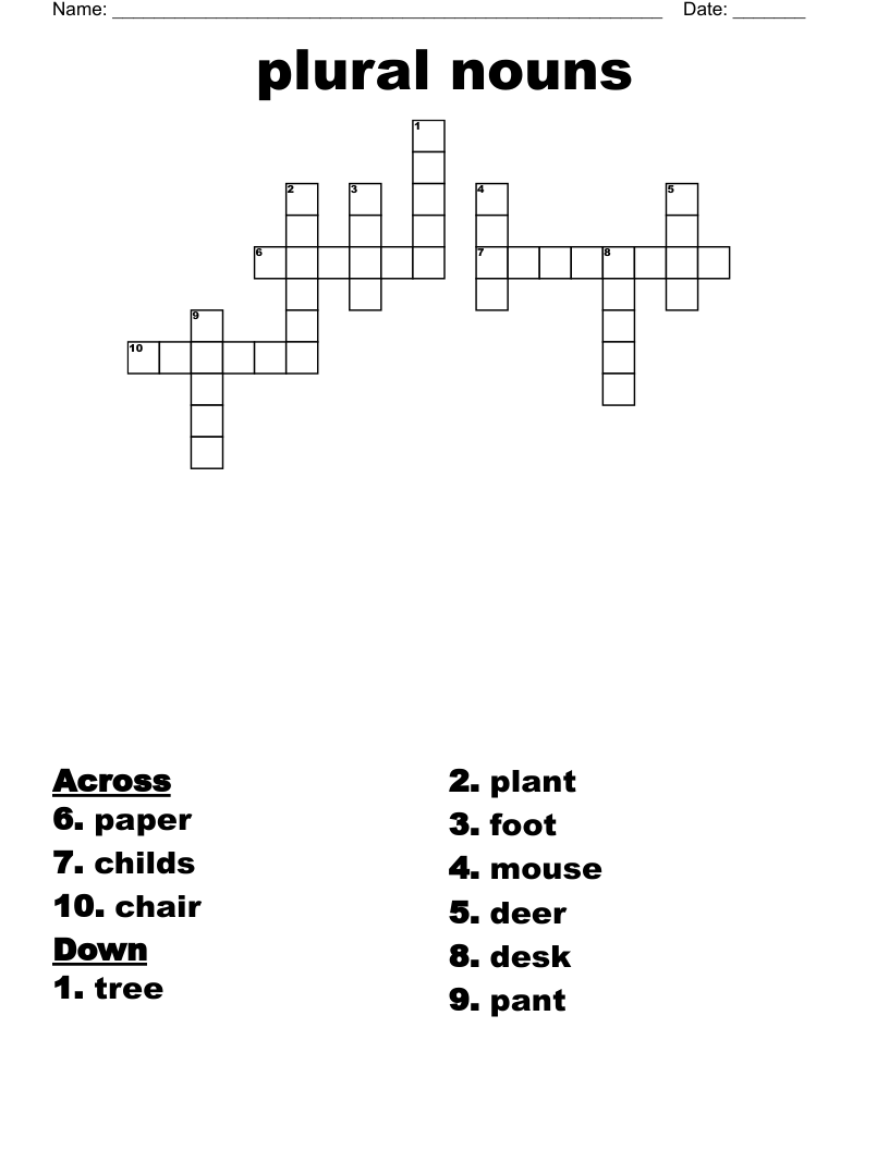 Plural Nouns Crossword WordMint