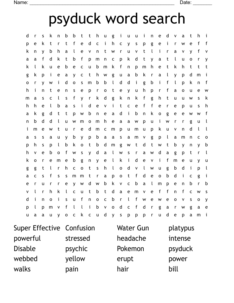 psyduck word search - WordMint