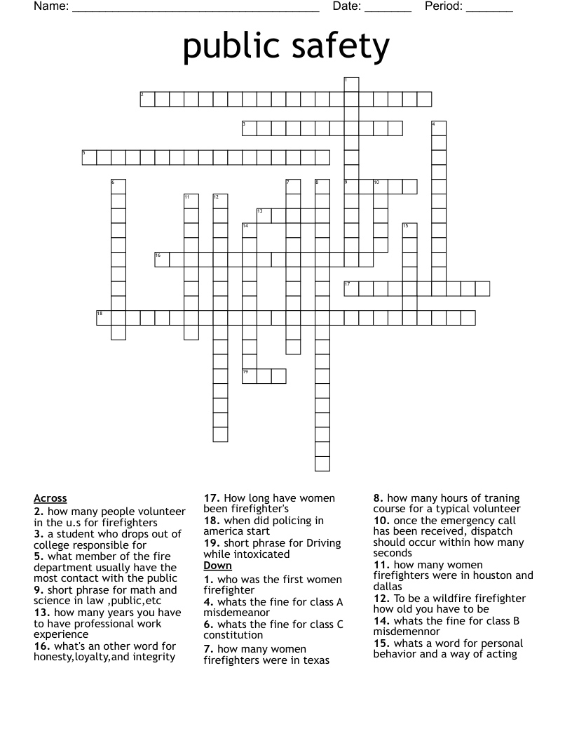 public safety Crossword - WordMint