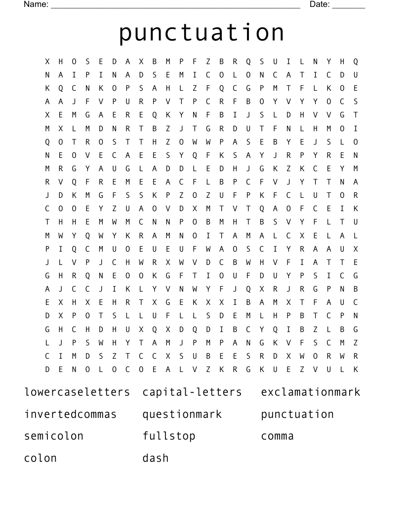 punctuation Word Search - WordMint