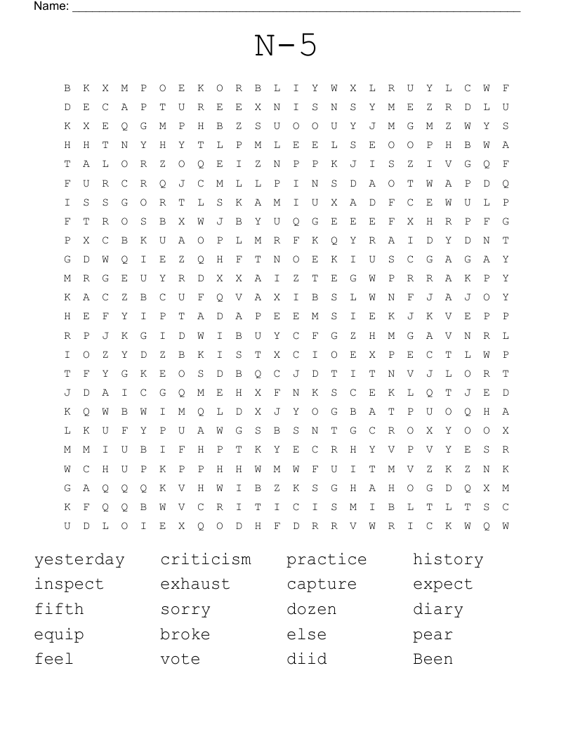 N-5 Word Search - WordMint
