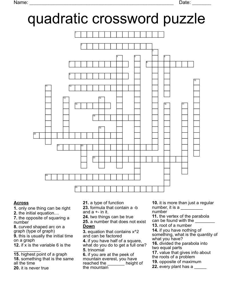 quadratic crossword puzzle - WordMint