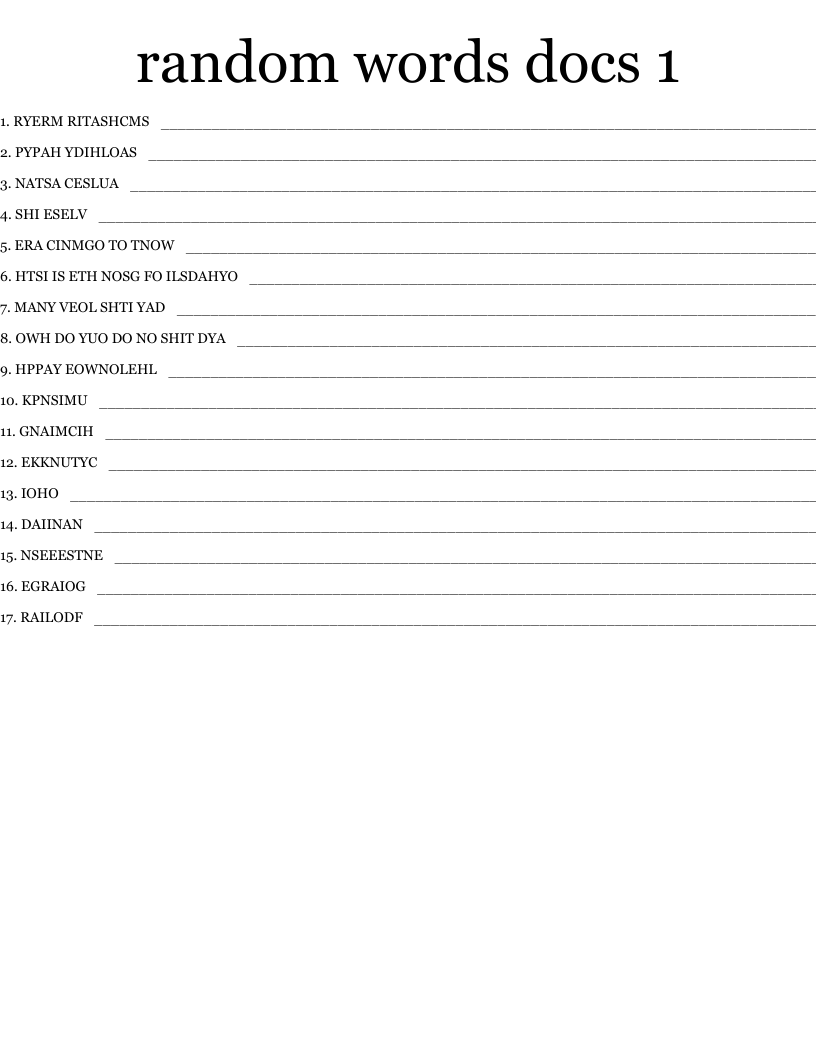 random words docs 1 Word Scramble - WordMint